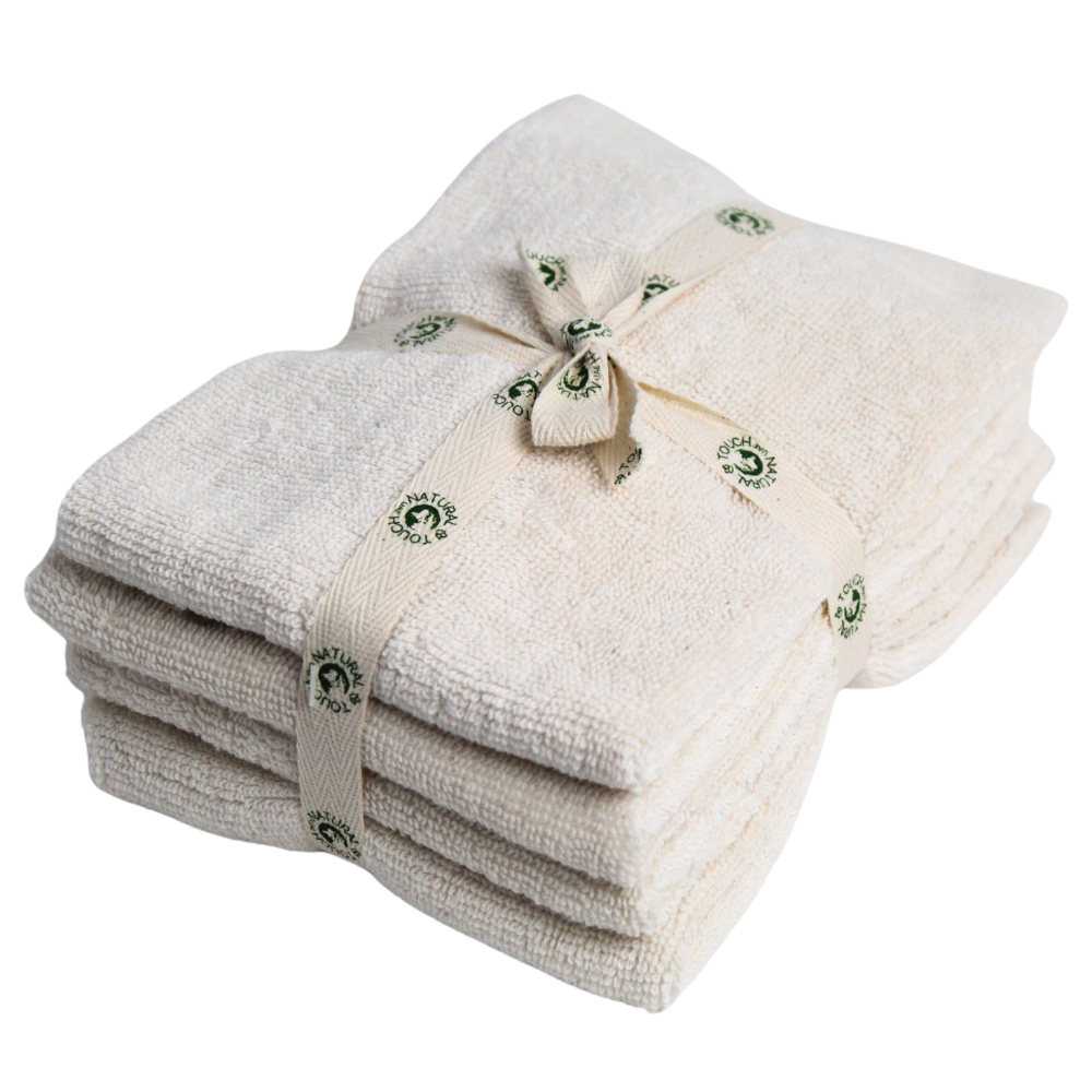 Bundle of 4 Terry Cotton Face Cloth - 33 x 33 cm - 525 GSM – Natural ...